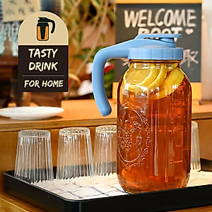 LIVEBAY Glass Pitcher with Lid 2 Quart (64oz / 2 Liter) Heavy Duty Wide Mouth Mason Jar Leak-proof Water Jug for Iced Tea, Juice and Drinks