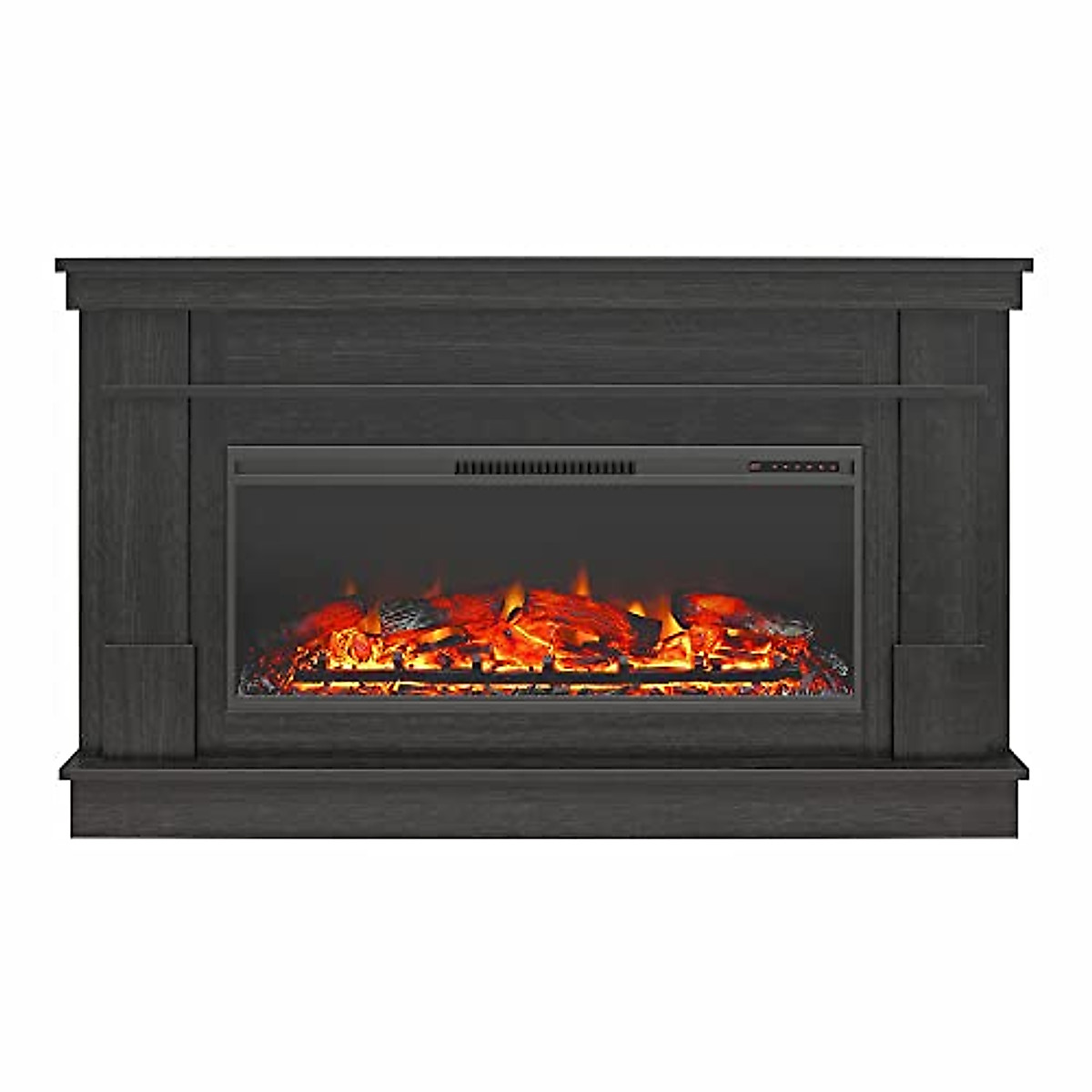 Ameriwood Home Elmcroft Wide Mantel with Linear Electric Fireplace, Black Oak