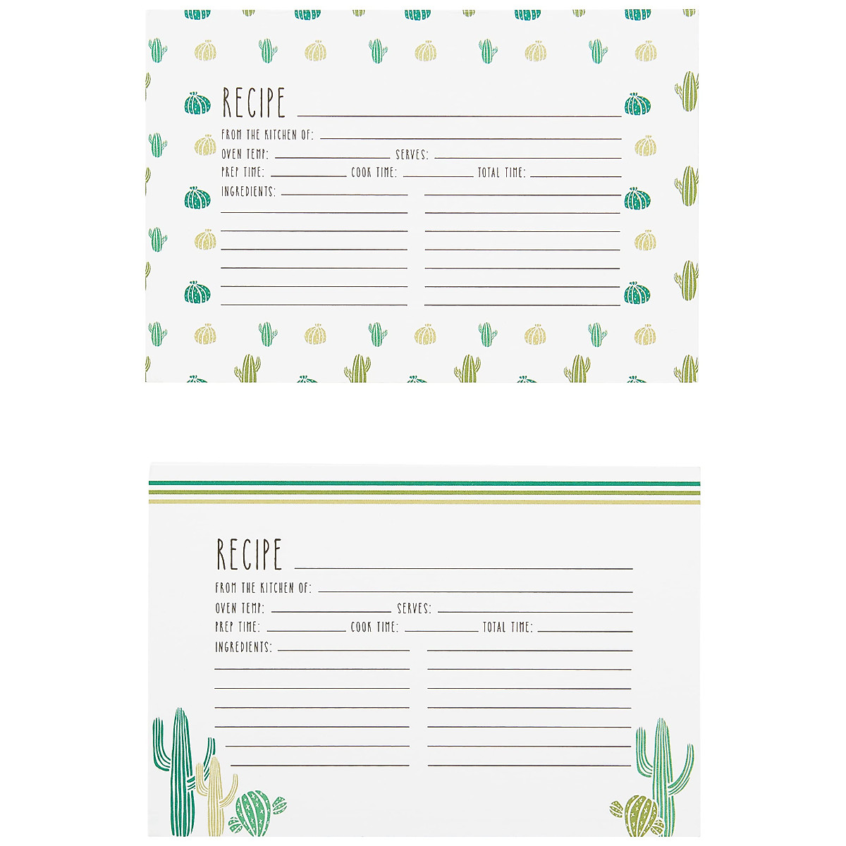 C.R. Gibson Cacti Double Sided Recipe Card Set, 4" W x 6" L, Multicolor