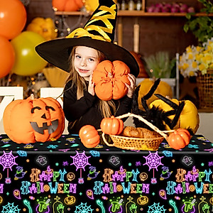 CMUSKO 3Pcs Neno Halloween Tablecloths-Glow Black Halloween Disposable Plastic Table Cover for Happy Halloween Party Supplies