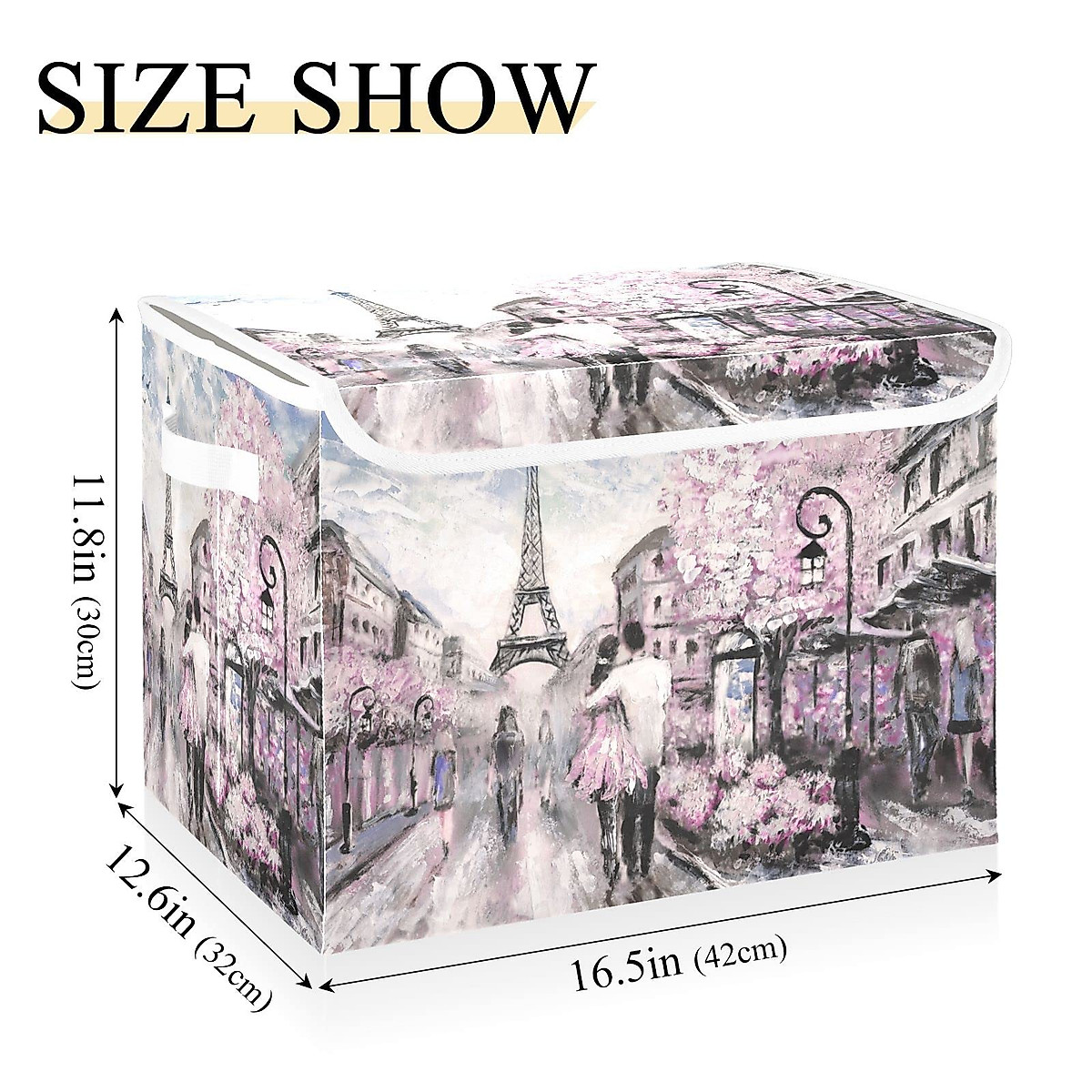 MFTJYO Storage Bin with Lid Romantic Couple Paris Street Scene Foldable Storage Box Washable Fabric Storage Cubes Bin Organizer Basket Closet for Home Bedroom Closet Nursery Office