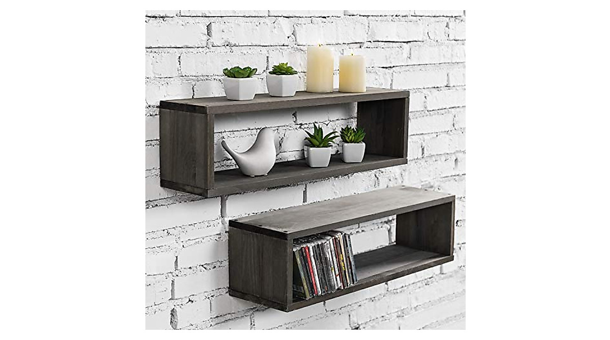 Rustic Gray Wall Mounted Cubby Shelves - Set of 2