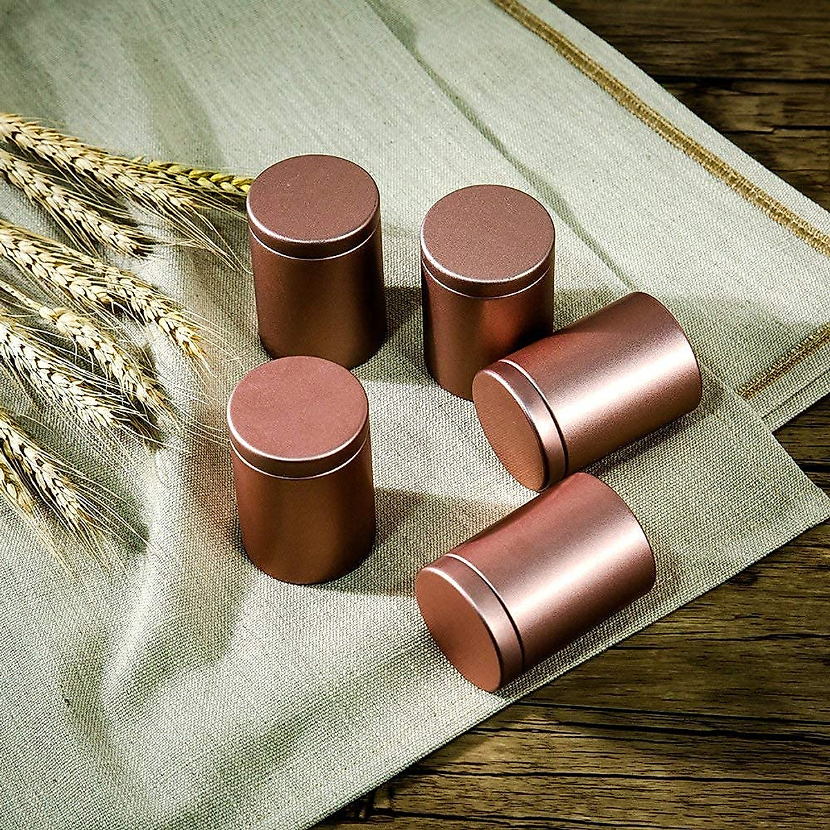 Tianhui Small Tin Can Box Mini Canister for Coffee Tea Candy Storage Loose Leaf Tea Tin Containers Storage 5 Pcs (Glod, M)