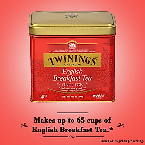 Twinings English Breakfast Tea, Loose Leaf - Traditional Caffeinated Black Tea in a Large Tea Tin, Gifts for Tea Lovers, 7.05 Oz
