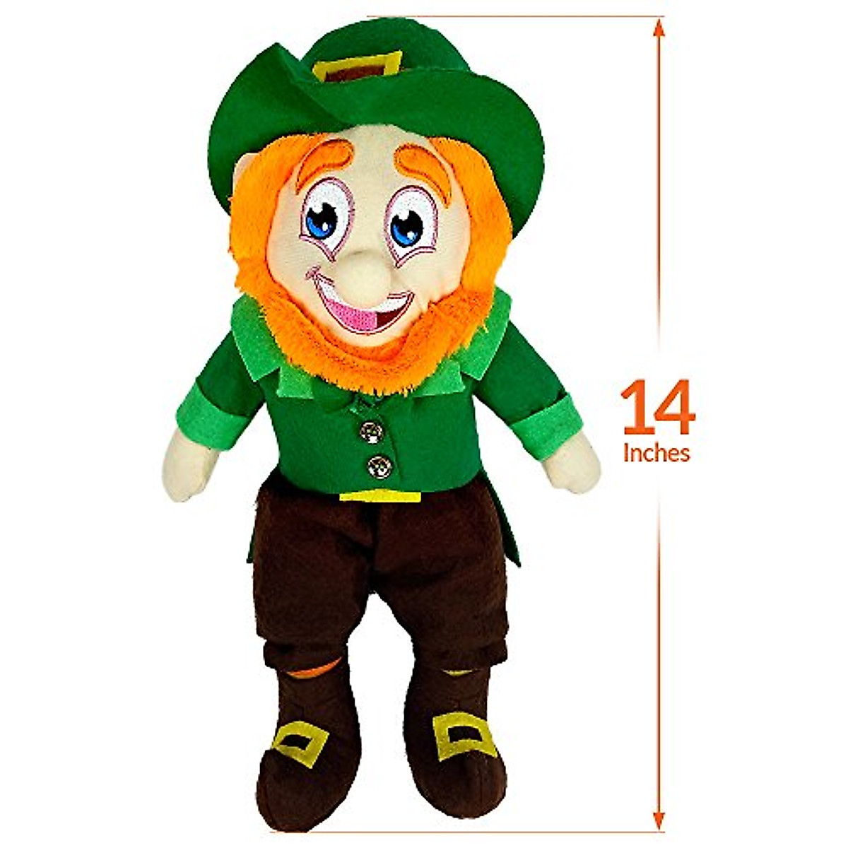 Colonel Pickles Novelties St Patricks Day Decorations 14 Inch Leprechaun Doll Figurine with Shamrock Hat Irish Plush