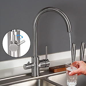Techzm Water Filtration Kitchen Faucet 3 Way Water Filter Taps Brushed Nickel