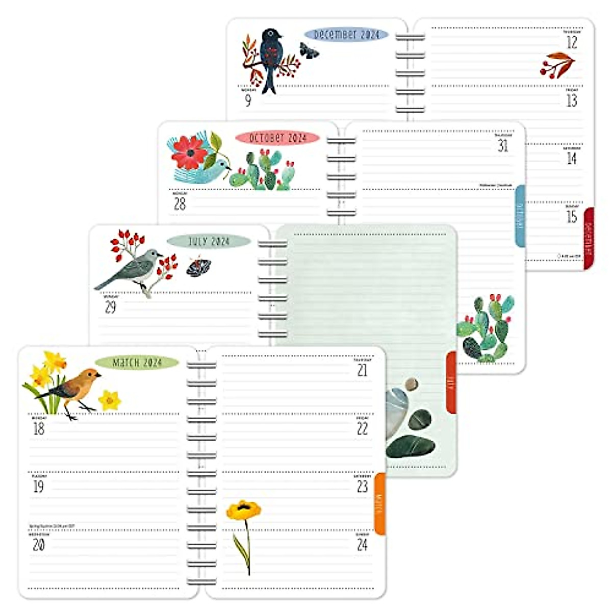 Geninne Zlatkis 2024 Weekly Planner: Birds of a Feather | Travel-Size 12-Month Calendar | Compact 5" x 7" | Flexible Cover, Wire-O Binding, Elastic Closure, Inner Pockets
