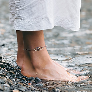 BlingGem Anklet for Women 925 Sterling Silver Cubic Zirconia Blue Infinity Heart Ankle Bracelet for Women Birthday Anniversary Wedding Jewellery Gift for Women