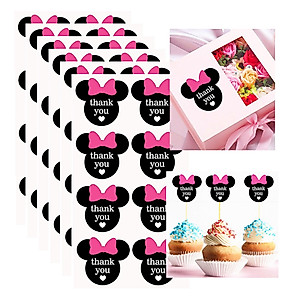 Pop Resin Mickey Minnie a Mouse Thank You Stickers 2.38 x 2 inch Mickey Ears Thank You Labels for Envelope Seals Birthday Baby Shower Party 200 Pack, Pink