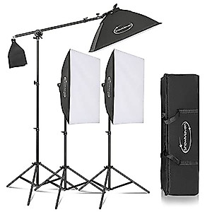 ShowMaven 45W Dimmable LED Light with Double Color Temperature Continuous Lighting Studio Kit,3 Packs 20x28 Inches Studio Softbox, for Photo Studio Portrait, Video Shooting