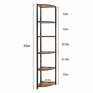 SogesHome 6-Tier Corner Shelf, Industrial Wood Corner Bookcase, Corner Storage Bookshelf Rack Shelves Stand for Kitchen, Living-Room, Bedroom, Small Spaces