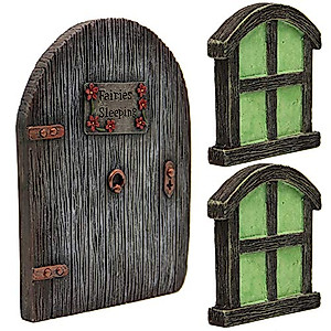 Juegoal Miniature Fairy Gnome Home Window and Door for Trees, Yard Art Garden Sculpture Decoration