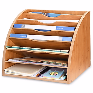 Office File Organizer for Desk, 7 Tiers Letter Mail Paper Sorter, Desktop Document File Holder with Adjustable Shelves, DIY Compartments Mail Letter Tray Notebook Storage Rack