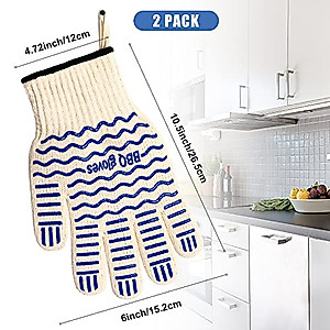 Heat Resistant Kitchen Oven Gloves, Grill Gloves with Non-Slip Silicone, EN407 Certified - 932°F Oven Gloves - Ideal for Kitchen, Outdoor Cooking, Grilling (1 Pair Blue)