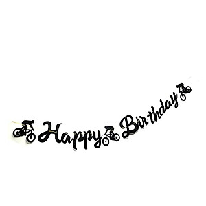 Paity Black Bicycle Happy Birthday Banner Bike Sports Theme Garland for Boy Baby Shower Party Decors Sport Charms Bachelorette Pre-strung (Black)