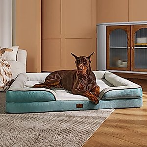 Bedsure XXL Orthopedic Dog Bed - Washable Great Dane Dog Sofa Beds for Giant Dogs, Supportive Foam Pet Couch Bed with Removable Washable Cover, Waterproof Lining and Nonskid Bottom, Washed Blue