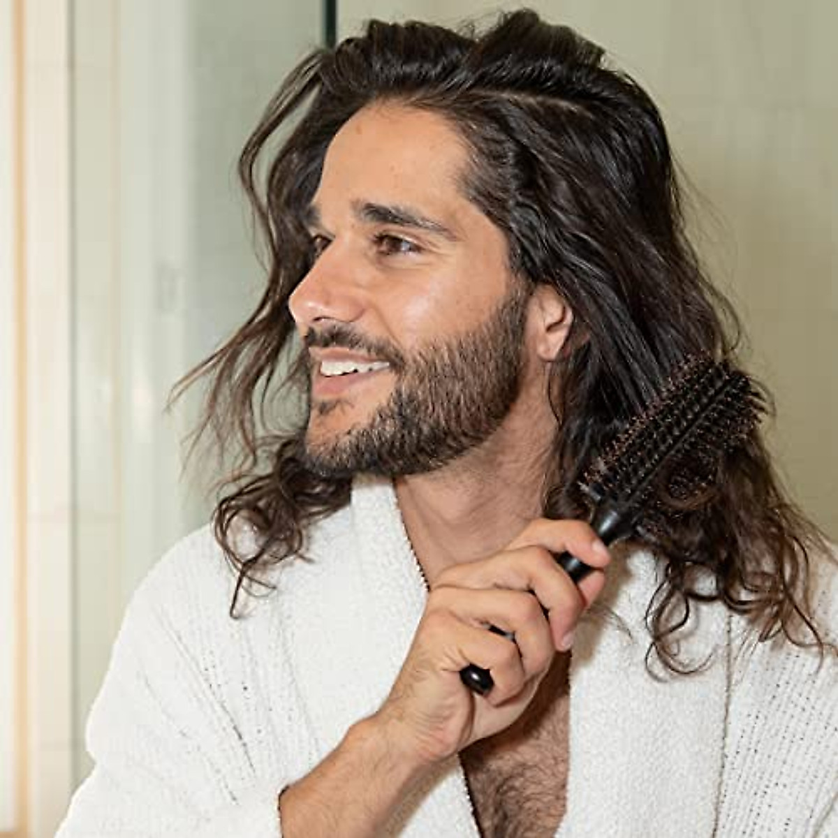 Boar Bristle Round Hair Brush - 2.2 Inch Diameter - Blow Dryer & Curling Roll Styling Hairbrush with Natural Wooden Handle for Women & Men - Used While Blow Drying to Style, Curl, and Dry Hair