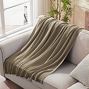 TREELY 100% Cotton Knitted Throw Blanket for Couch Chair Bed Home Decorative, Soft & Cozy Knit Throw Blanket(50"x60", Khaki)