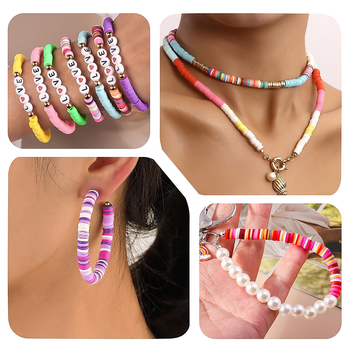 4500pcs White Clay Beads Kit for Bracelet Making Including 6mm Flat Polymer Clay Heishi Beads and Gold Bead Pearls Spacers Letter Beads for Jewelry Necklace Making