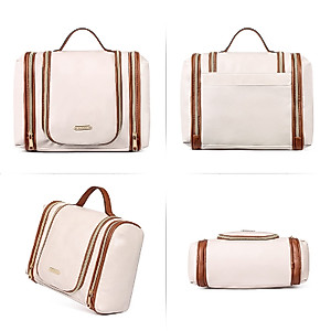 CLUCI Toiletry Bag Travel Bag, with Hanging Hook Water-resistant Makeup Cosmetic Bag Travel Organizer for Accessories Shampoo Full Sized Container Toiletries, Off White