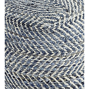 Signature Design by Ashley Chevron Handmade Woven Pouf 18 x 18, Blue and White