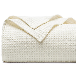 PHF 100% Cotton Waffle Weave Blanket King Size 104" x 90"-Lightweight Washed Soft Breathable Blanket Perfect for Summer -Great Blanket Layer for Couch Bed Sofa-Elegant Home Decoration - Cream