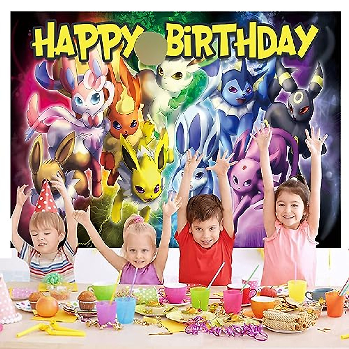 7X5FT Anime Backdrop Cartoon Animation Theme Background Happy Birthday Party Banners for Photoshoot Kids Baby Waterproof Tapestry Reusable Photography Party Supplies Decorations Studio Booth Props