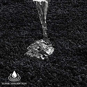 MIULEE Set of 2 Bathroom mats and Toilet Rugs, 16''x24''+16''x24''+20''x20''(U-Shaped), Non Slip Soft Rugs for Bath Tub Shower, Black