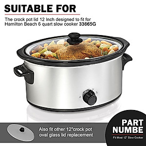 Oval Glass Lid 6 Quart Fit for Hamilton Beach 6qt Slow Cooker 33665G, Crock Pot Replacement lid, Slow Cooker Crock pot Lid Replacement Part, 1 Pack