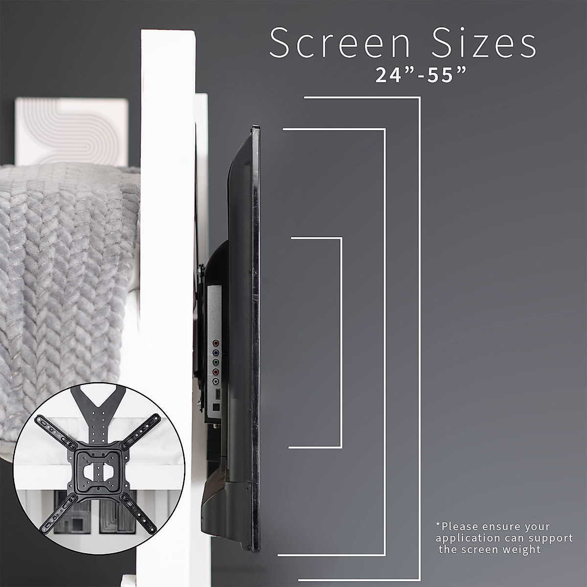 VIVO TV Hanger Bracket for 24 to 55 inch Flat and Curved Screens, Light Weight Steel Design, Height Adjustable Cross Bar, Loft Bed, Thin Door TV Mount, Max VESA 400x400, Black, MOUNT-TV01LB