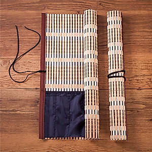 Bamboo Calligraphy Brush Holder Rollup Protection, 8 Compartments Pouch Organizer 36x36cm (14x14") - Large