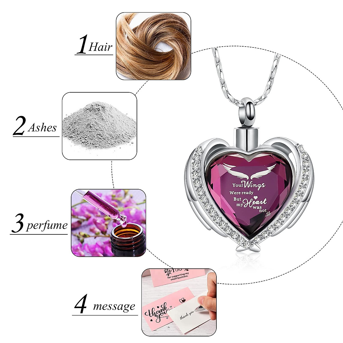 Imrsanl Cremation Jewelry Angel Wing Heart Urn Pendant Necklaces for Women Crystals Birthstone Urns for Human Ashes Memorial Locket Keepsake Ashes Jewelry (Wings-Purple)