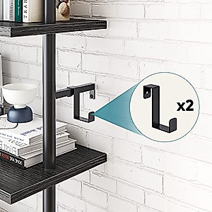 Bestier 70" Ladder Shelf Wall Mounted Industrial 5 Tier Bookshelf Plant Flower Shelf with Round Metal Tube 2 Hooks for Wall Storage Display in Home Office,Kitchen,Bathroom,Black