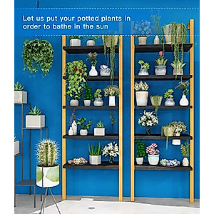 DKLGG 5-Tier Book Shelf Rack Against The Wall, Tall Ladder Shelf Wooden Bookcase Metal Frame Storage Plant and Flower, Single Standing Bookshelf Ladder ​for Living Room, Bedroom, Balcony, Home Office