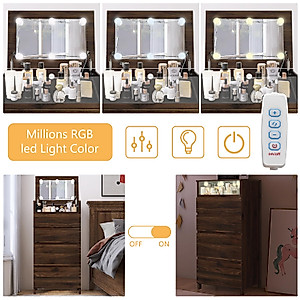 Vikiullf 4 Drawers Dresser - Tall Chest of Drawer, Wooden Dresser with Mirror and Lights, Farmhouse Dressers Drawers for Bedroom, Living Room, Entryway, Hallway