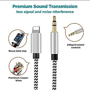 [Apple MFi Certified] iPhone to Car Stereo Cable, [3.3FT/1.0M] Lightning to 3.5mm AUX Audio Cord Compatible with iPhone 12/12 Pro/11/XS/XR/X 8 7 6/iPad, iPod to Home Stereo, Speaker, Headphone(Silver)
