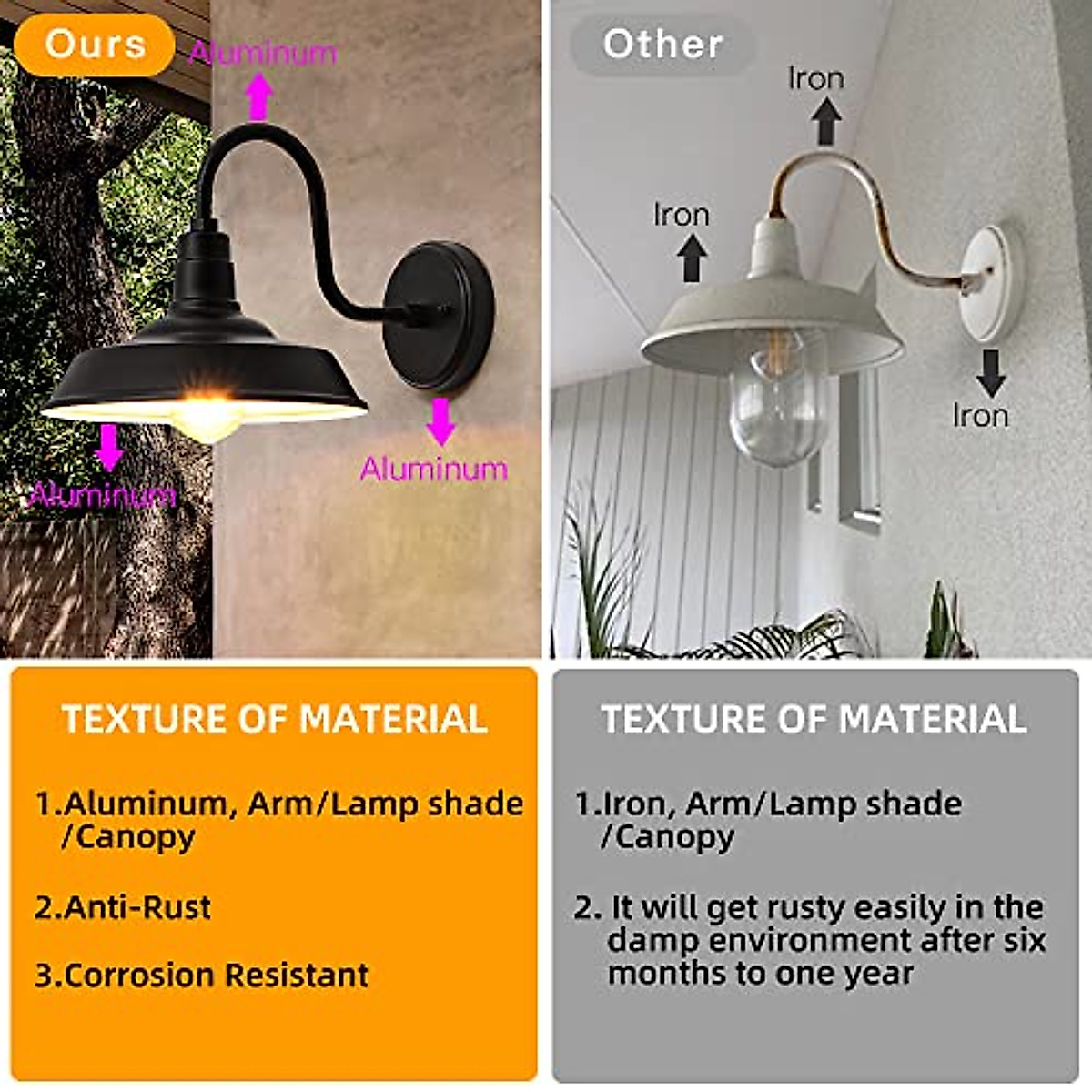 Double century 10" Barn Lights Outdoor, Gooseneck Exterior Lighting Fixture, Porch Light Wall Mount, Aluminum Garage Light, Farmhouse Outdoor Wall Light for House, Enterway