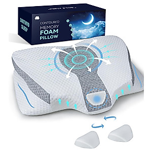 SOUTHVO Cervical Neck Pillow for Pain Relief, Ergonomic Neck Support Pillow Memory Foam Pillows Adjustable Contour Orthopedic Pillow for Side, Back & Stomach Sleeper Head Shoulder Bed Sleep Pillow