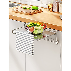 AYCWJZM Foldable Stainless Steel Door Hook Organizer & Countertop Shelf for Kitchen Cabinet Storage - Pot and Dish Rack Included. (Silver)