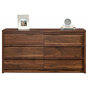 Pemberly Row Modern 6 Drawer Double Bedroom Dresser in Grand Walnut