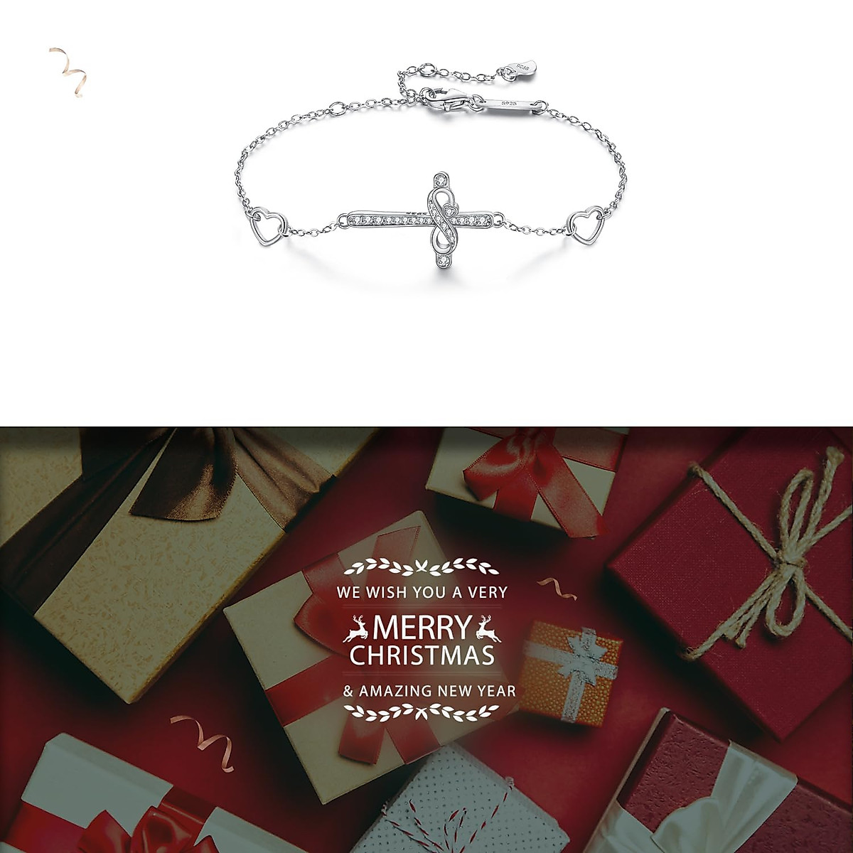 FANZE Cross Bracelet for Women 925 Sterling Silver Cubic Zirconia Good Lucky Infinity Love Heart Adjustable Link Bracelet Gift for Mother Firend