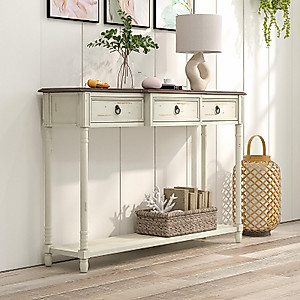 Giantex Console Table with 3 Storage Drawers - Entry Table, Rustic Farmhouse Entryway Table with Open Storage Shelf, Solid Wood Legs, Long Sofa Table for Living Room, Hallway, Narrow Console Table