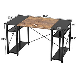Ecoprsio 55 Inch Computer Desk, Large Office Desk with 4 Storage Shelves, 55'' Study Writing Table with CPU Stand, Sturdy PC Desk for Home Office, Bedroom, Gaming Room, Rustic and Black