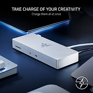 Razer Thunderbolt 4 Dock: 10 Ports in 1 - Dual 4K or Single 8K Output - USB A and C Hub, 2.5 GbE Thunderbolt 3, Mac, and PC Compatible - Thunderbolt 4 Certified - Passthrough Charging - Mercury White