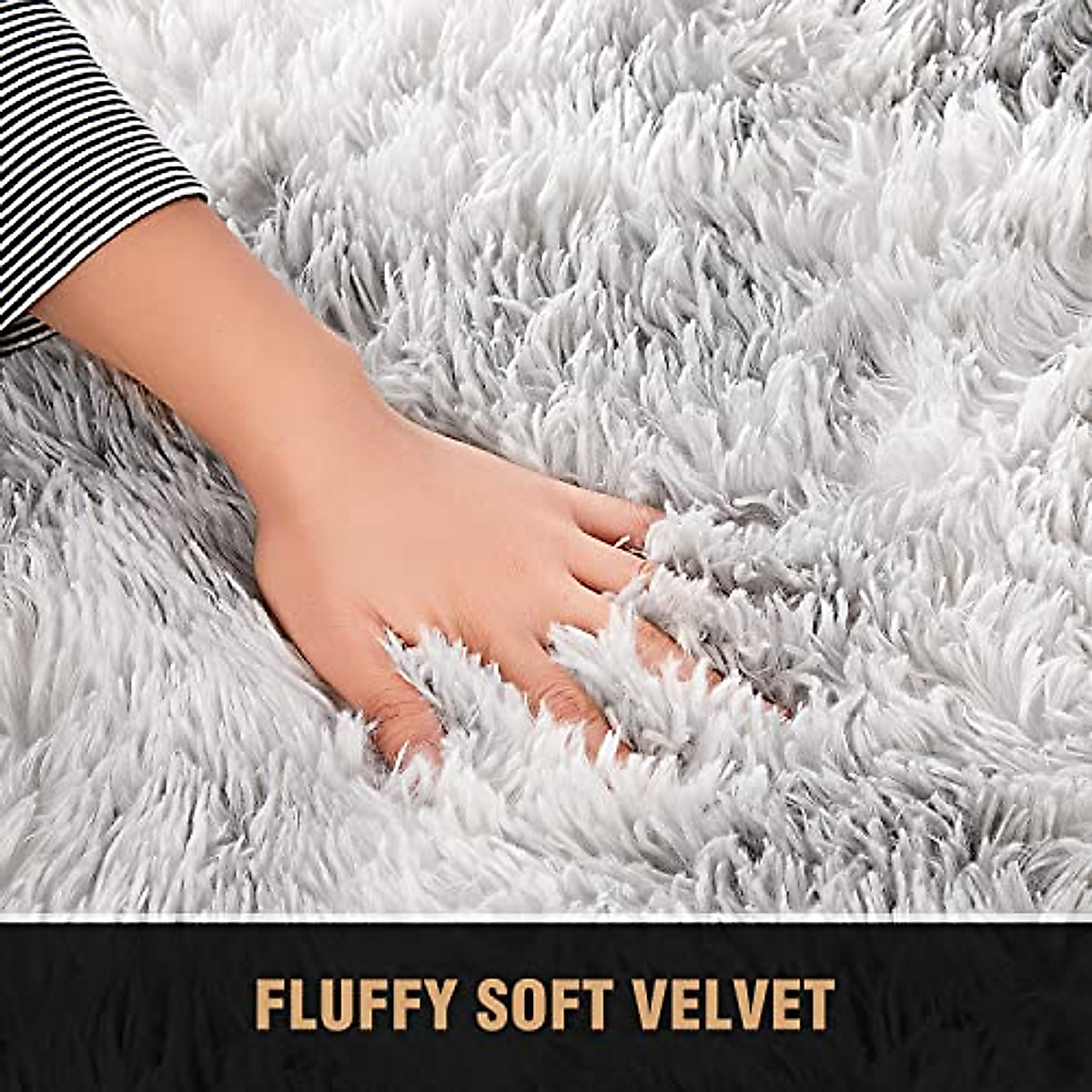 LFHHT Fluffy Area Rugs 8x10 Feet for Living Room Bedroom, Large Modern Indoor Soft Fuzzy Shaggy Carpet Shag Rugs Kids Girls Boys Classroom Nursery Dorm Room, Tie-Dyed Light Grey