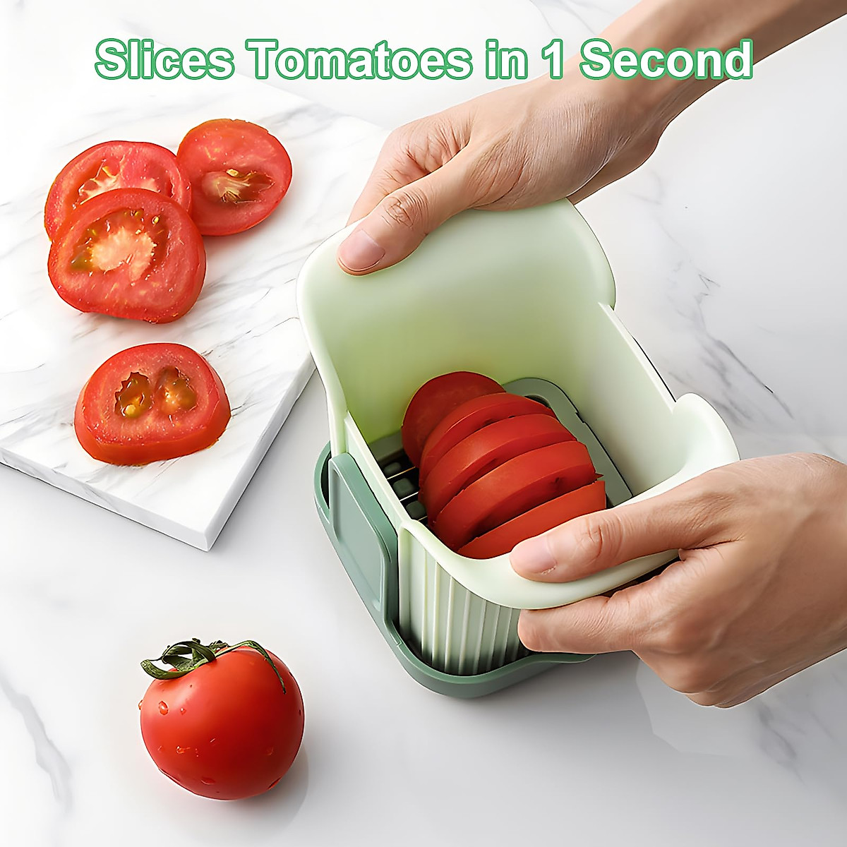 Tomato Slicer with Base, Fruit and Vegetable Slicer, Stainless Steel Kitchen Gadgets for Tomato, 7 Sharp Blades Sliced Small Multifunctional Tool for Potato, Onion, Grape