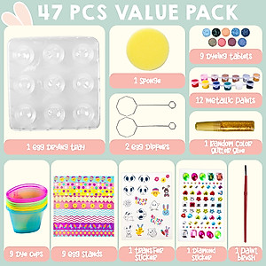 Klever Kits 47 Pcs Easter Egg Dye Decorating Kit Gift with Painting Crafts, Stickers for Kids Boys Girls Easter Creativity Activity, Party Decor, Party Favor