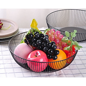 IBWell Wire Fruit Basket Fruit Bowl Kitchen Fruit Basket Stand Fruit Bowls for the Counters Metal Fruit Bowl-11 * 3"(D*H)(Exposure Black)