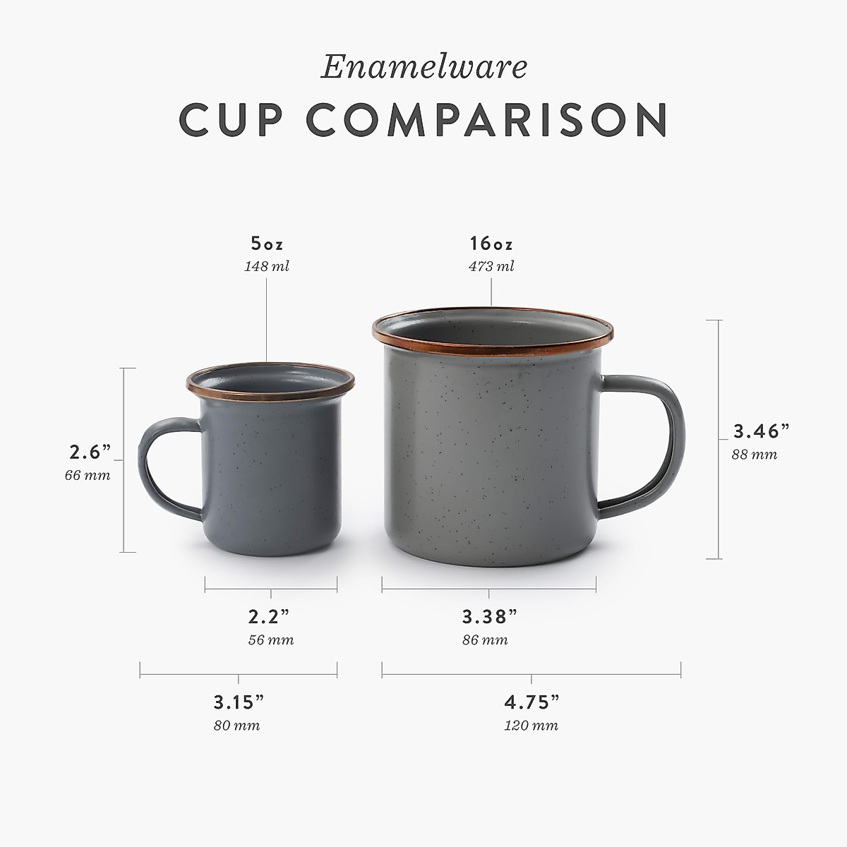 Barebones Enamel Cup - Enameled Steel Mug Set of 2 14-oz - Stainless Steel Rim for Camping and Outdoor Use- Slate Gray