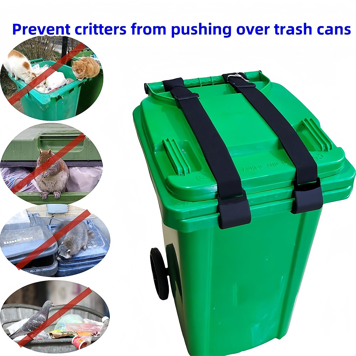2 Pcs Trash Can Lid Locks Adjustable Bin Strap Garbage Lock Trash Can Lid, Trash Can Locks for Animals, Garbage Strap Outdoor Trash Can Straps for Small Animals, Raccoons, Squirrels, Dogs (Black)